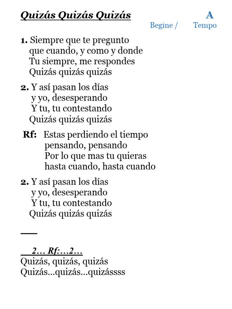 Letras de "Quizás, Quizás, Quizás" | PDF