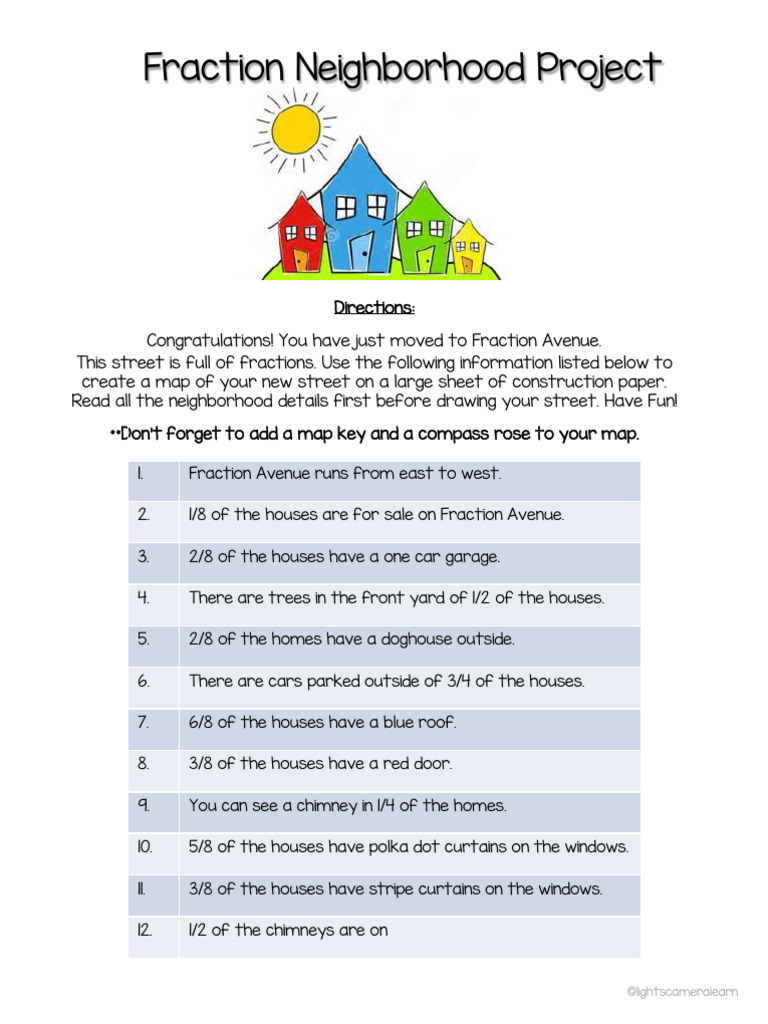Fraction Neighborhood Project: ©lightscameralearn | PDF