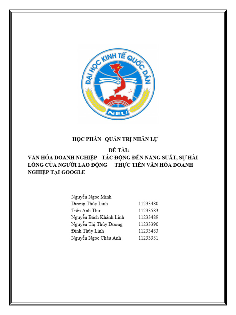 QTNL - NHÓM 4 - VĂN HÓA DOANH NGHIỆP GOOGLE | PDF
