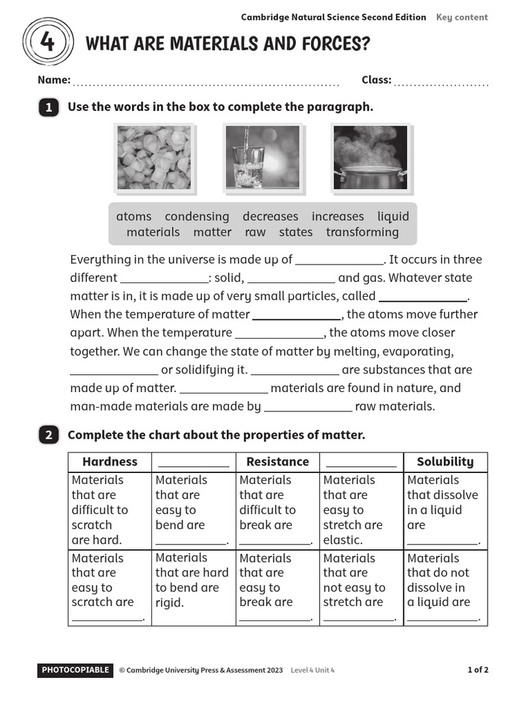 NS2e L4 U04 Content Revision Worksheet | PDF | Matter | Force