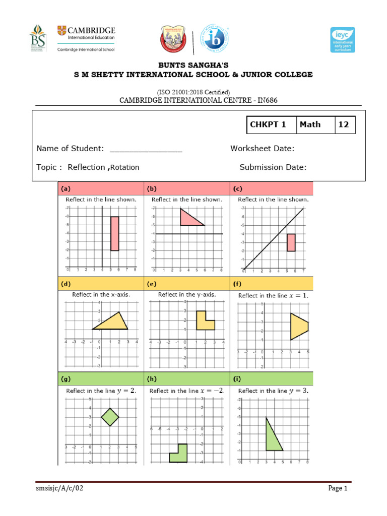 Math Worksheet on Reflection & Rotation | PDF