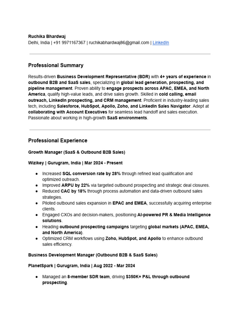 Ruchika Bhardwaj_Resume 2025_compressed | PDF | Business | Business ...