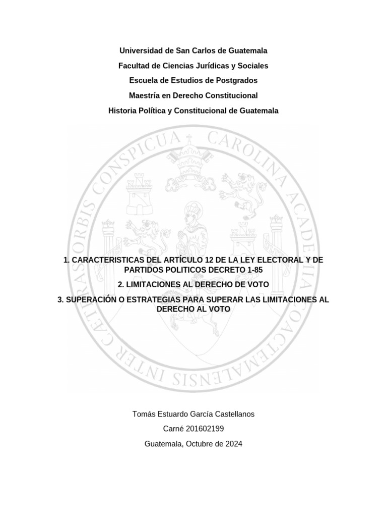 CARACTERISTICAS DEL ARTÍCULO 12 y LIMITACIONES AL SUFRAGIO EN EL VOTO ...