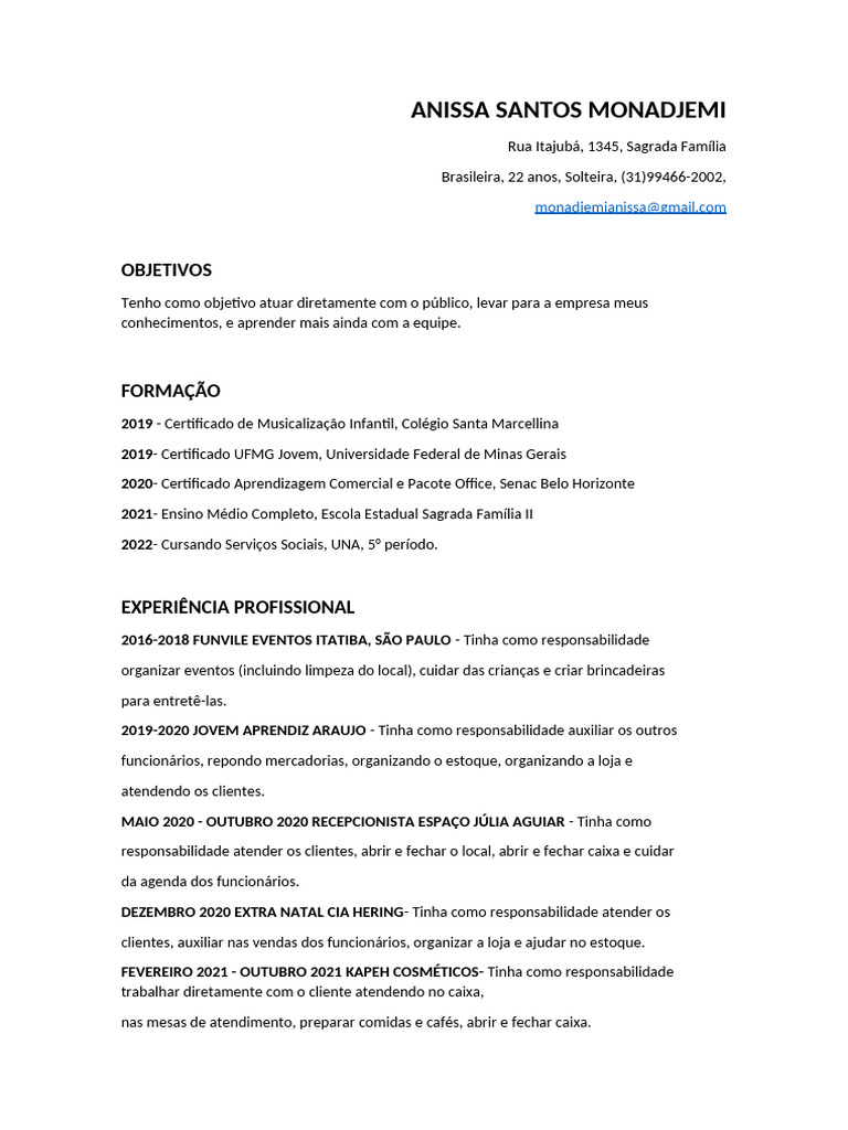 Curriculo 2024 Anissa | PDF | Aprendizado