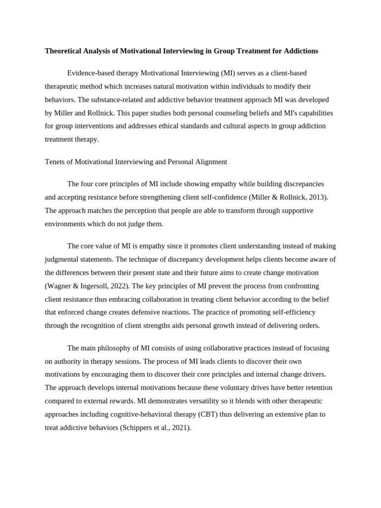 Theoretical Analysis of Motivational Interviewing in Group Treatment ...