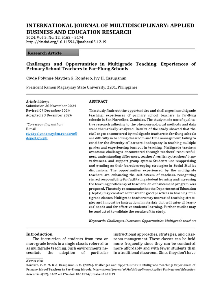 Multigrade Teaching Challenges & Opportunities | PDF | Teachers | Learning