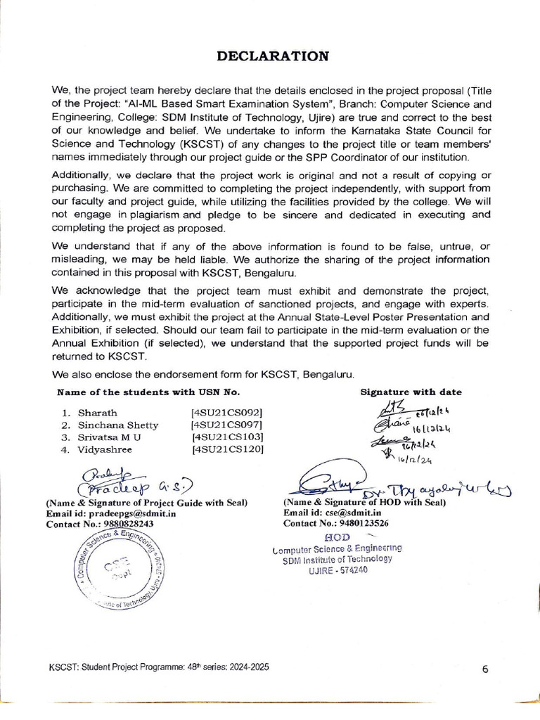 02 - AI-ML Based Smart Examination System - Declaration - Endorsement ...