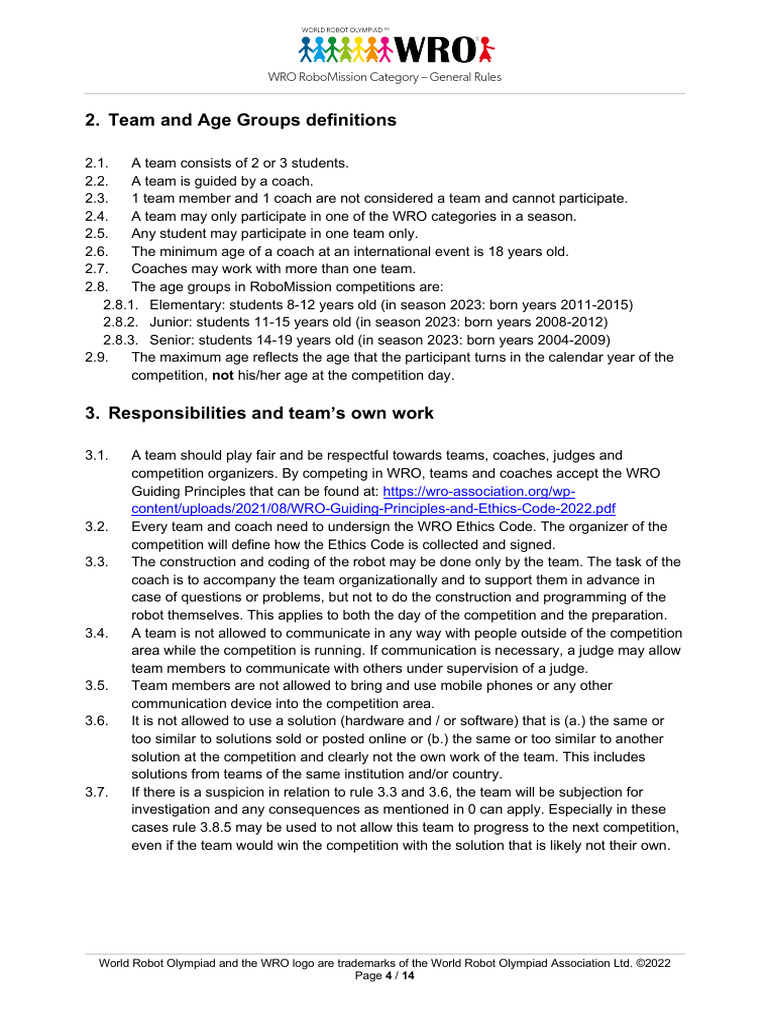 WRO 2023 RoboMission General Rules | PDF