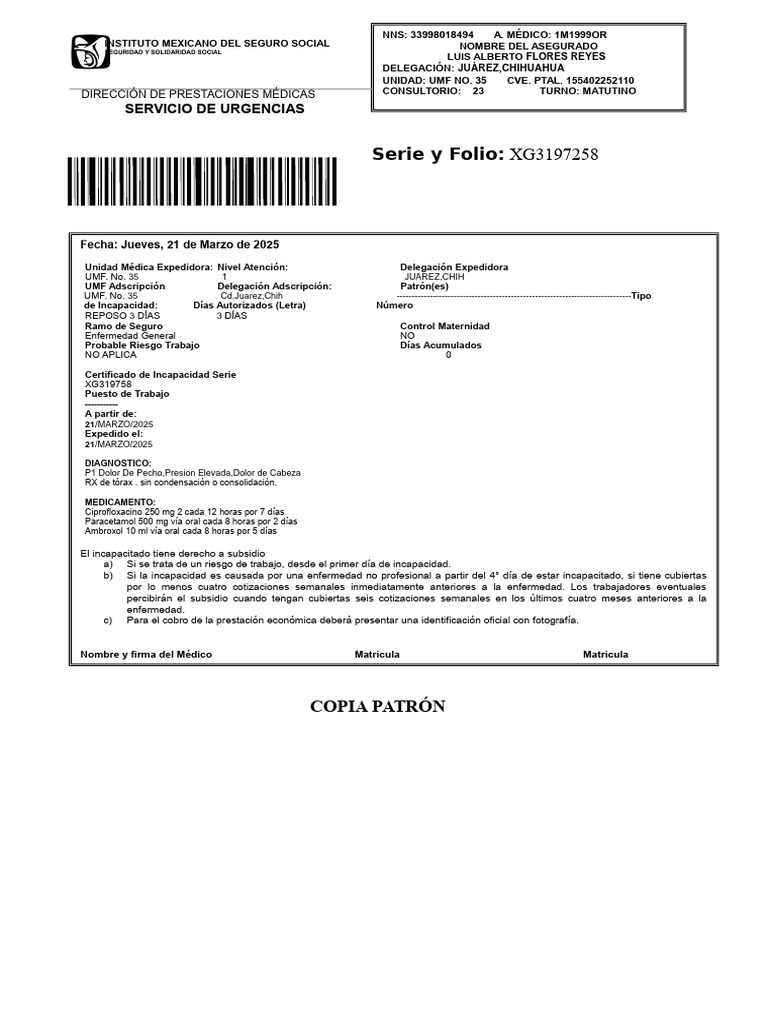 Receta Imss | PDF | Cuidado de la salud | Especialidades Medicas