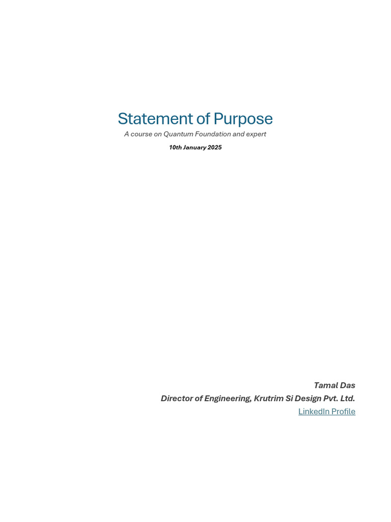 IISC QpiAI Quantum Foundation Expert Tamal Das SOP 2025 | PDF | Quantum ...