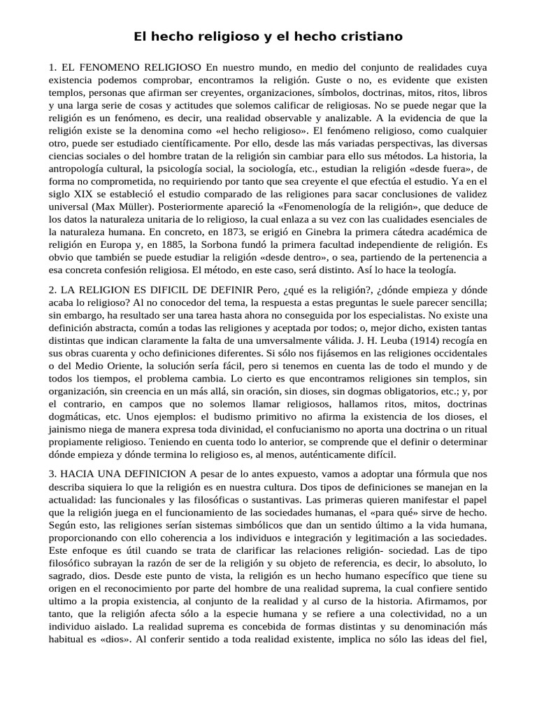 El fenómeno del hecho religioso y cristiano | PDF