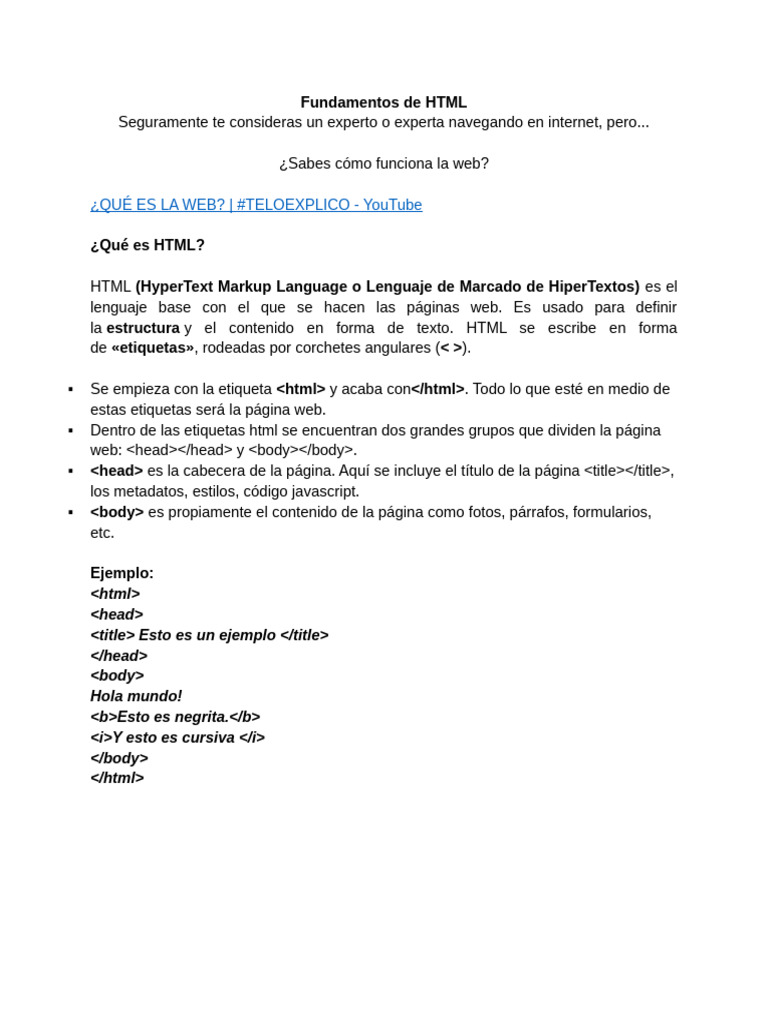 Fundamentos de HTML | PDF | HTML | ciberespacio