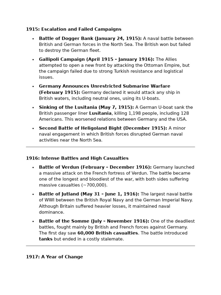 The Battles 1915-18 History ww1 Igcse | PDF | German Empire | United ...