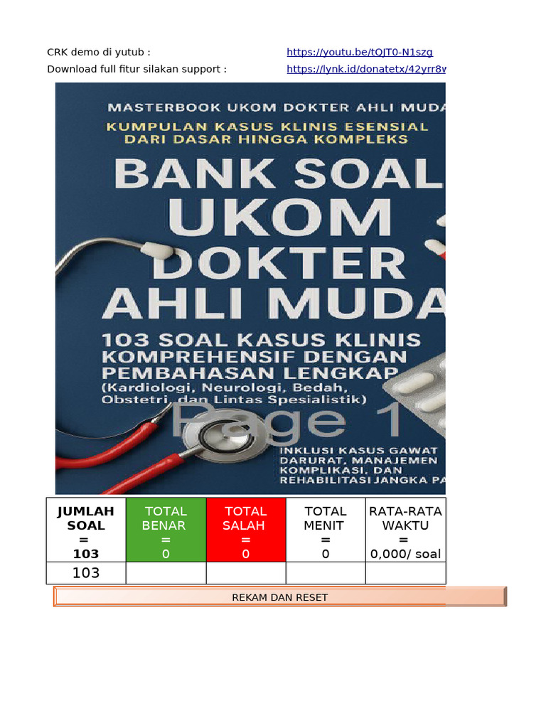 Masterbook Soal Kasus Ukom Dokter Ahli Muda+Kunci+Timer+Rekam Progress Free | PDF