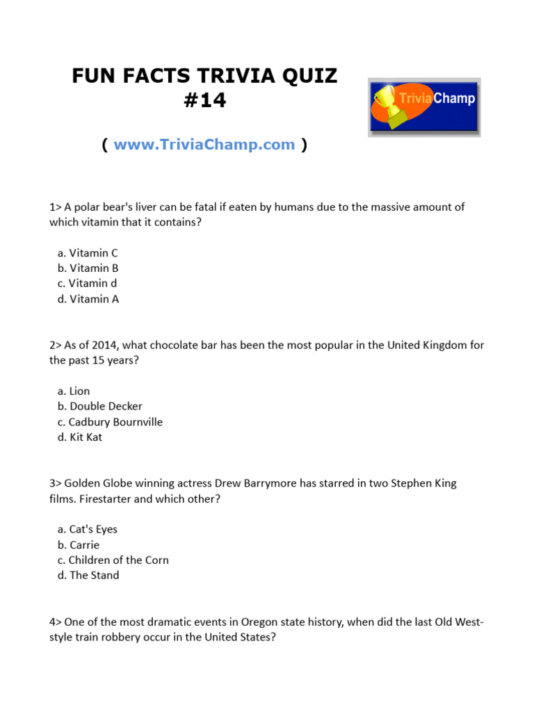 Fun Facts Trivia Quiz E14 | PDF