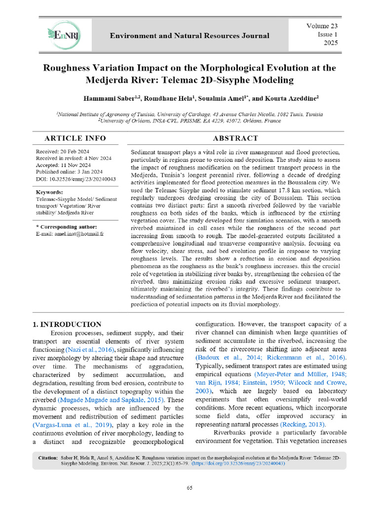View of Roughness Variation Impact On The Morphological Evolution at The Medjerda River ...