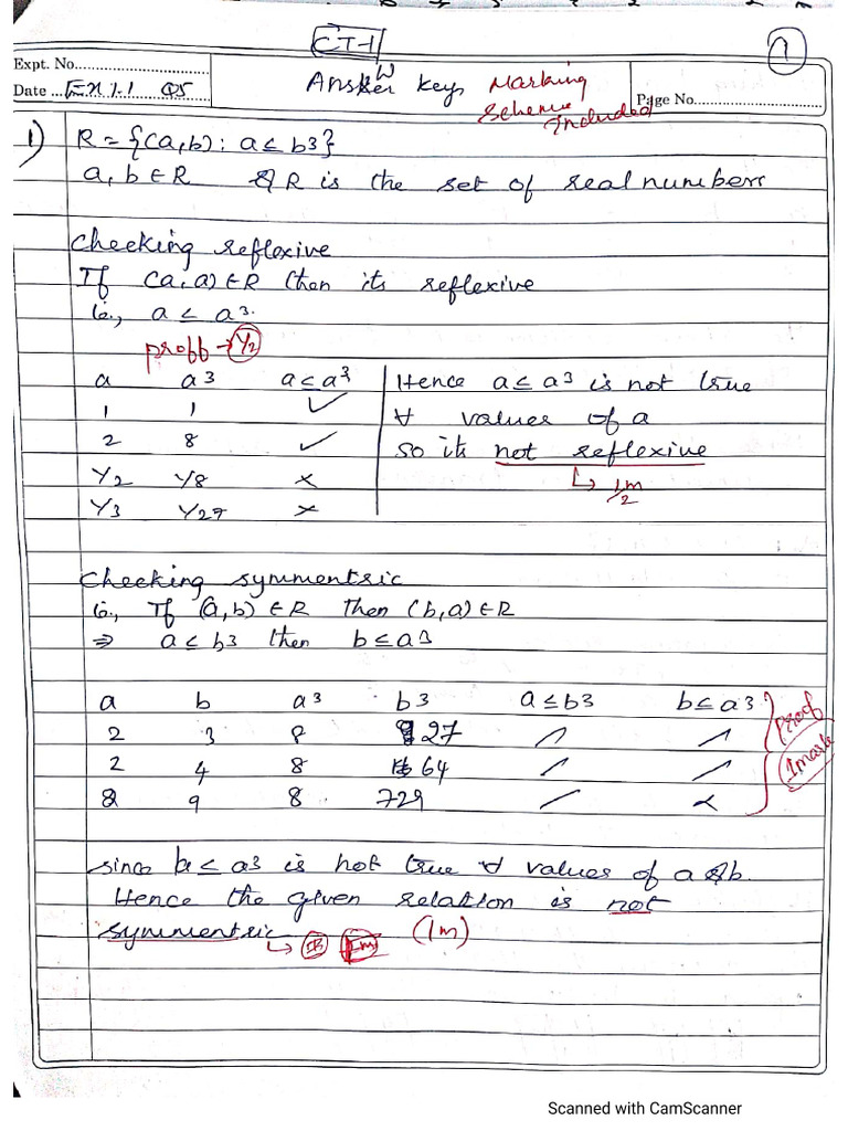 CT 1 Answer Key Maths | PDF