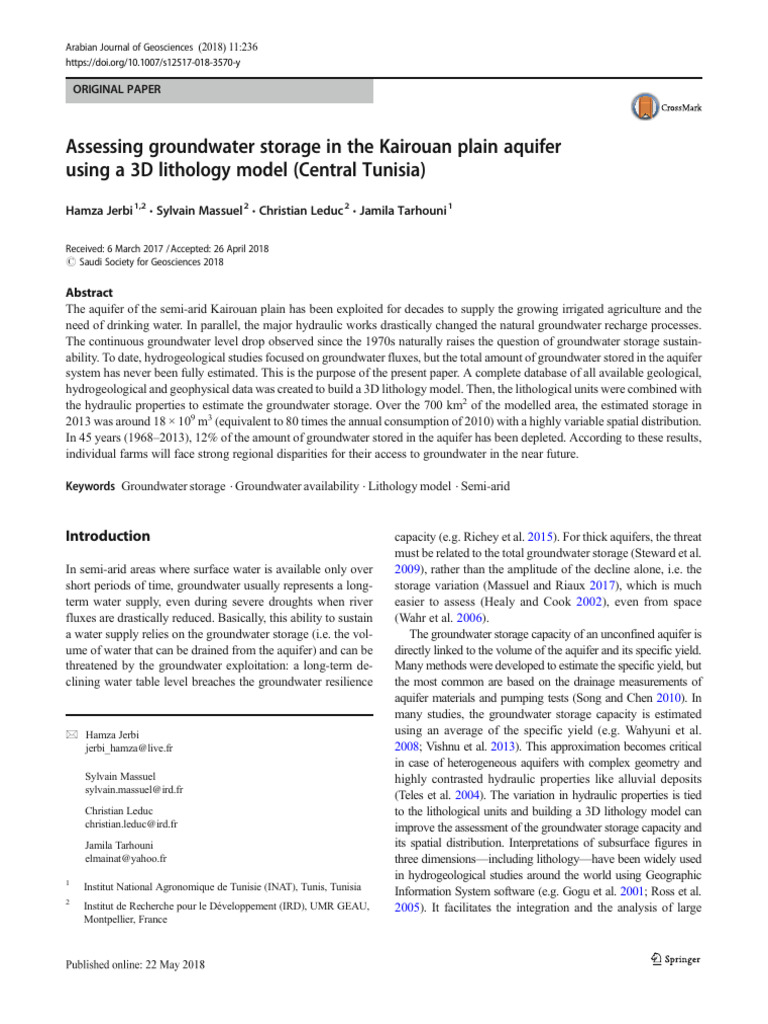 Hamza Jerbi - Article 4-2018 | PDF | Groundwater | Aquifer