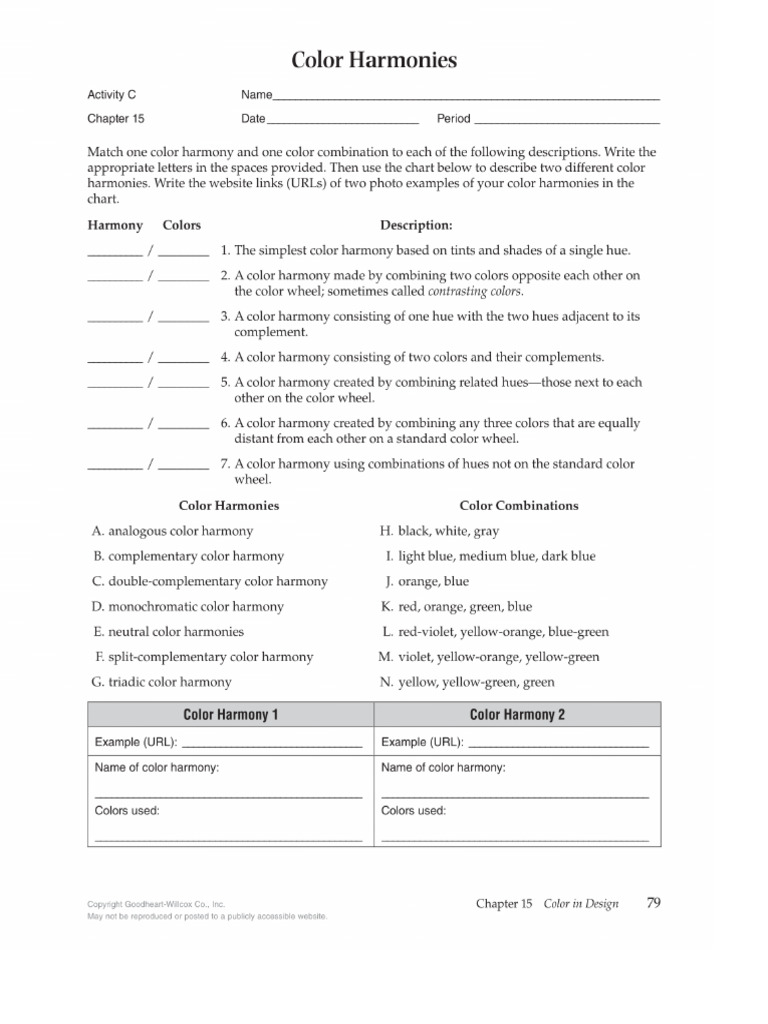 Color Harmonies Worksheet | PDF