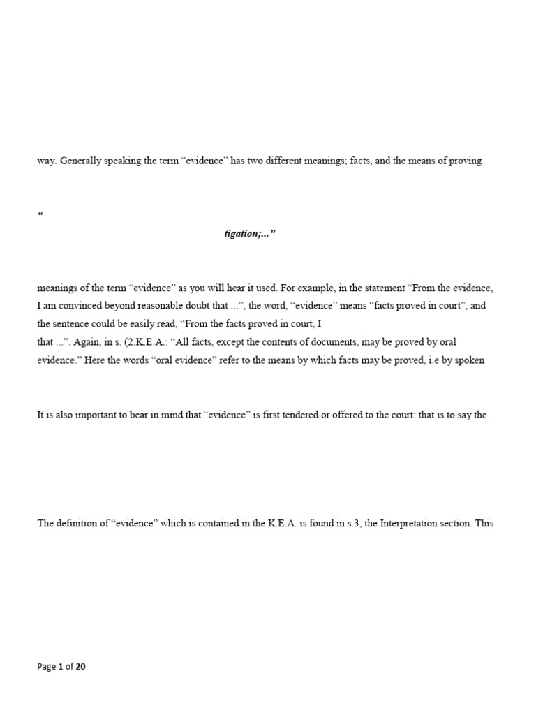 Evidence Law Notes Lectures 1 and 2 | PDF | Evidence (Law) | Hearsay