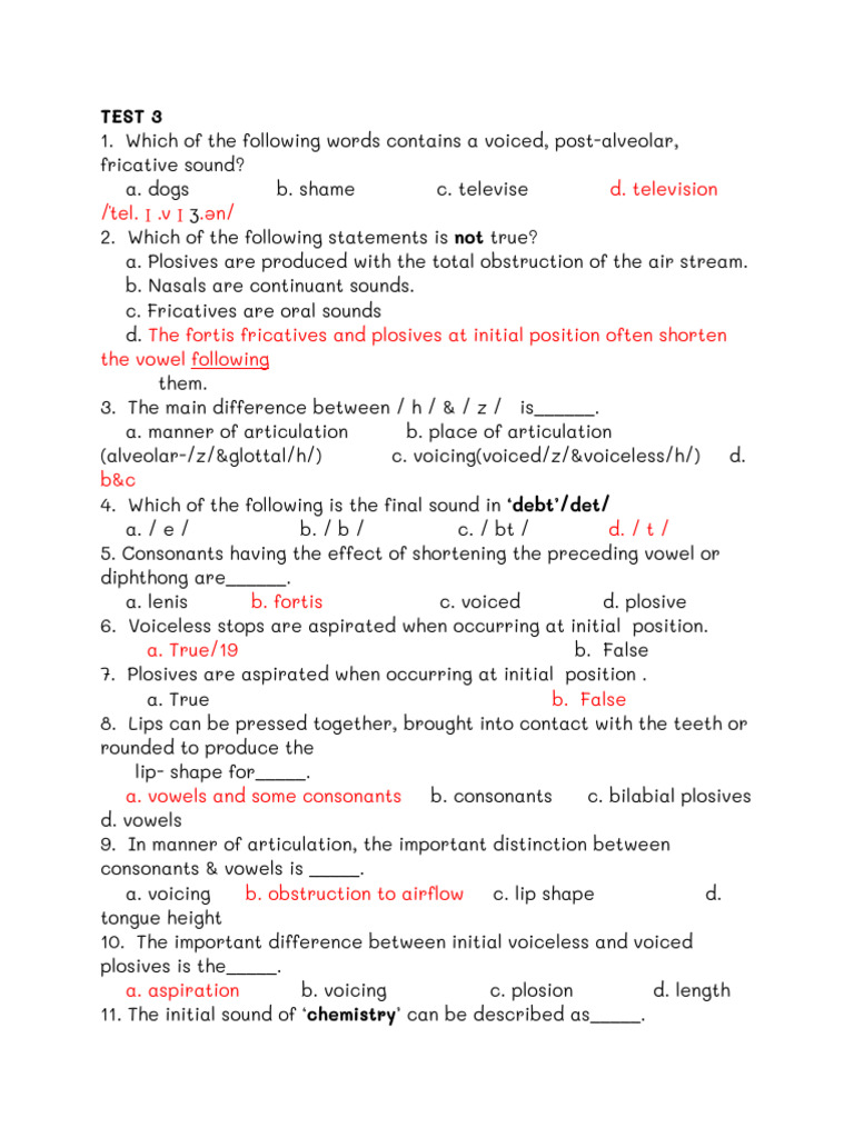 Phonetics Quiz: Consonant Sounds | PDF | Consonant | Human Voice