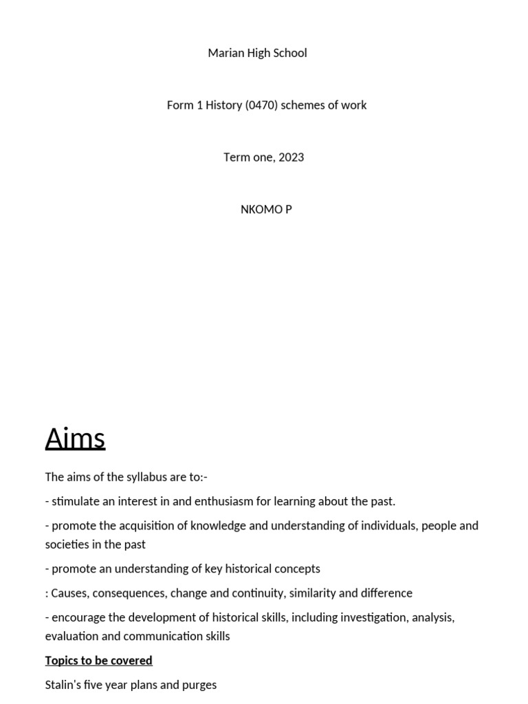 History Curriculum Overview 2023 | PDF | Teachers | Lecture