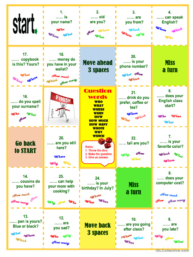 Question Words Board Game | PDF