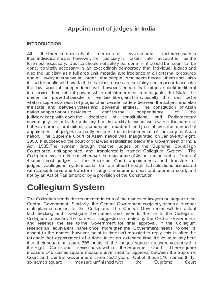 Appointment of Judges in India | PDF | Supreme Court Of The United ...