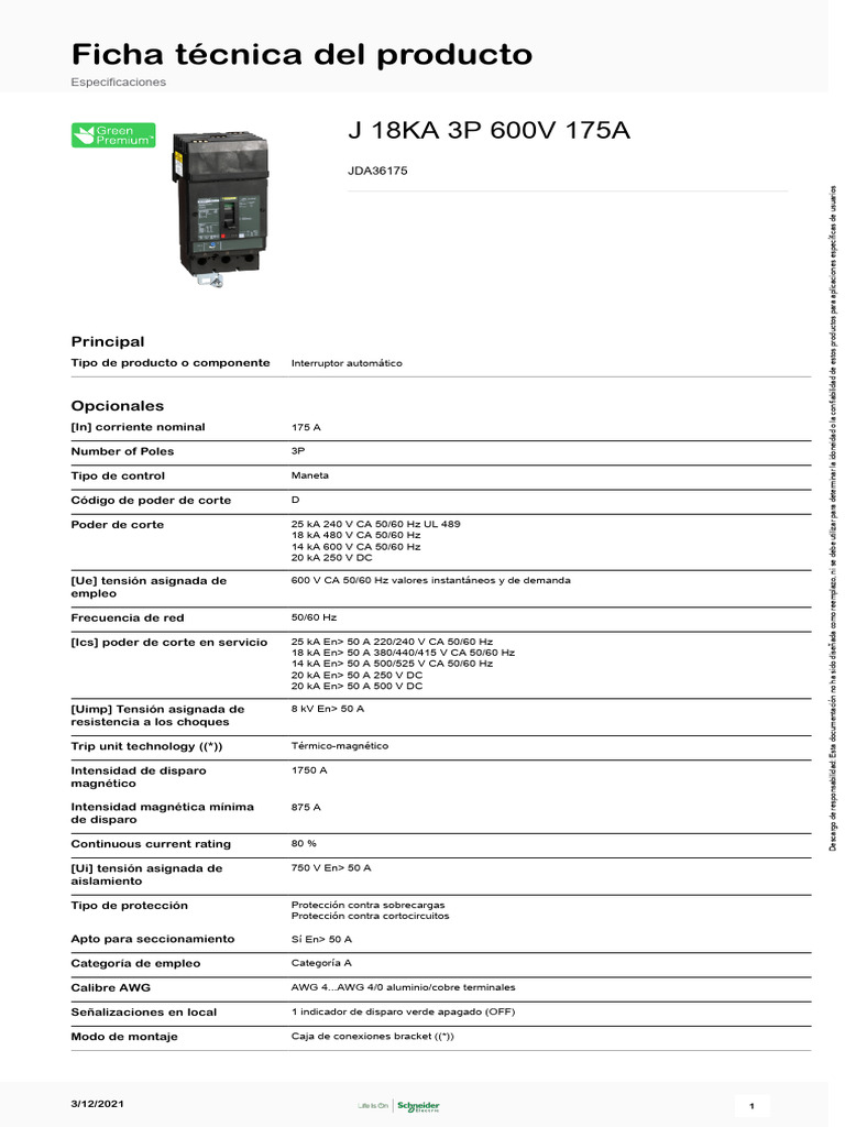 Interruptores en Caja Moldeada Powerpact Marco J - JDA36175 | PDF ...