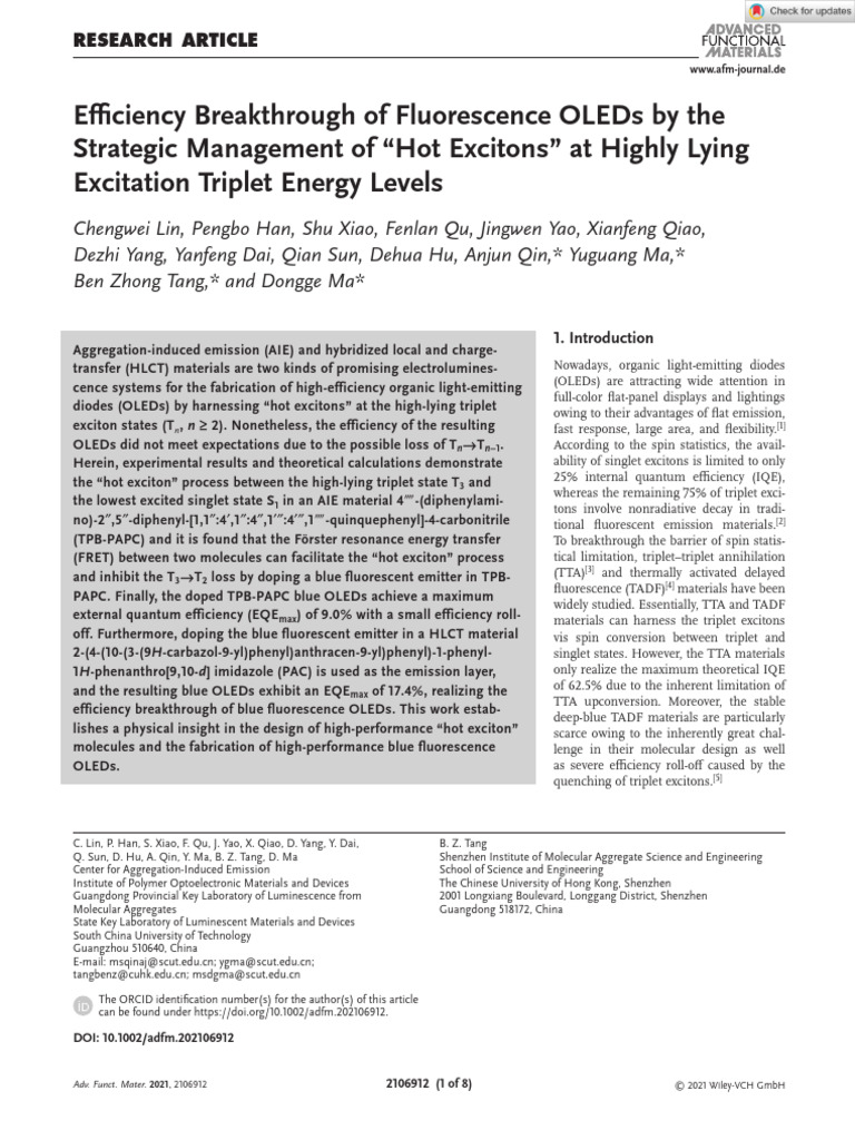 adfm.202106912 | PDF | Oled | Applied And Interdisciplinary Physics