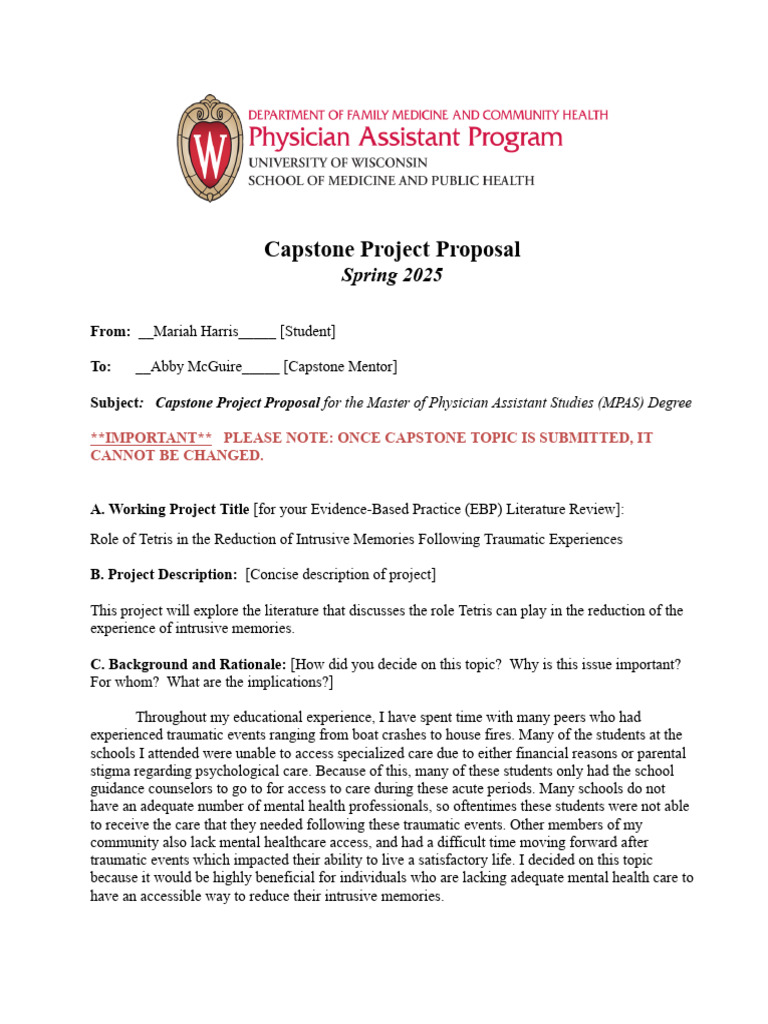 Capstone Proposal - Spring 2025 | PDF | Psychological Trauma | Mental ...