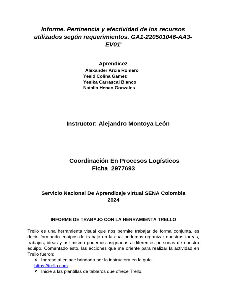 Informe de Trabajo Con La Herramienta Trello | PDF | Aprendizaje
