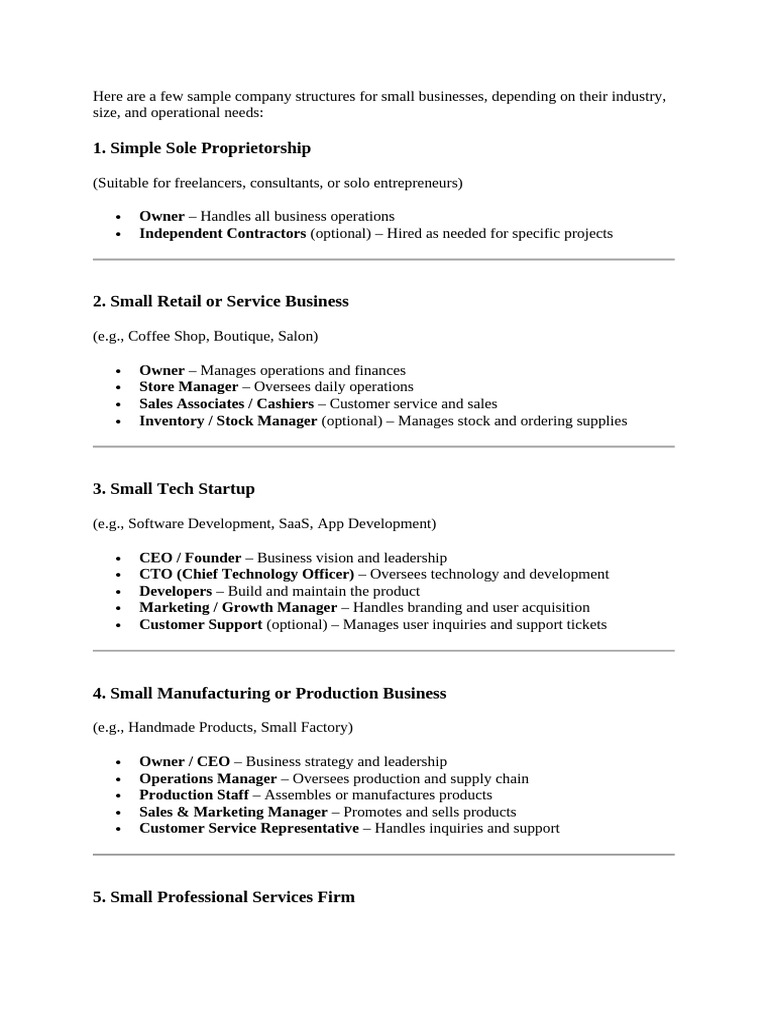 Company Structures For Small Businesses 18 | PDF | Business | Consultant