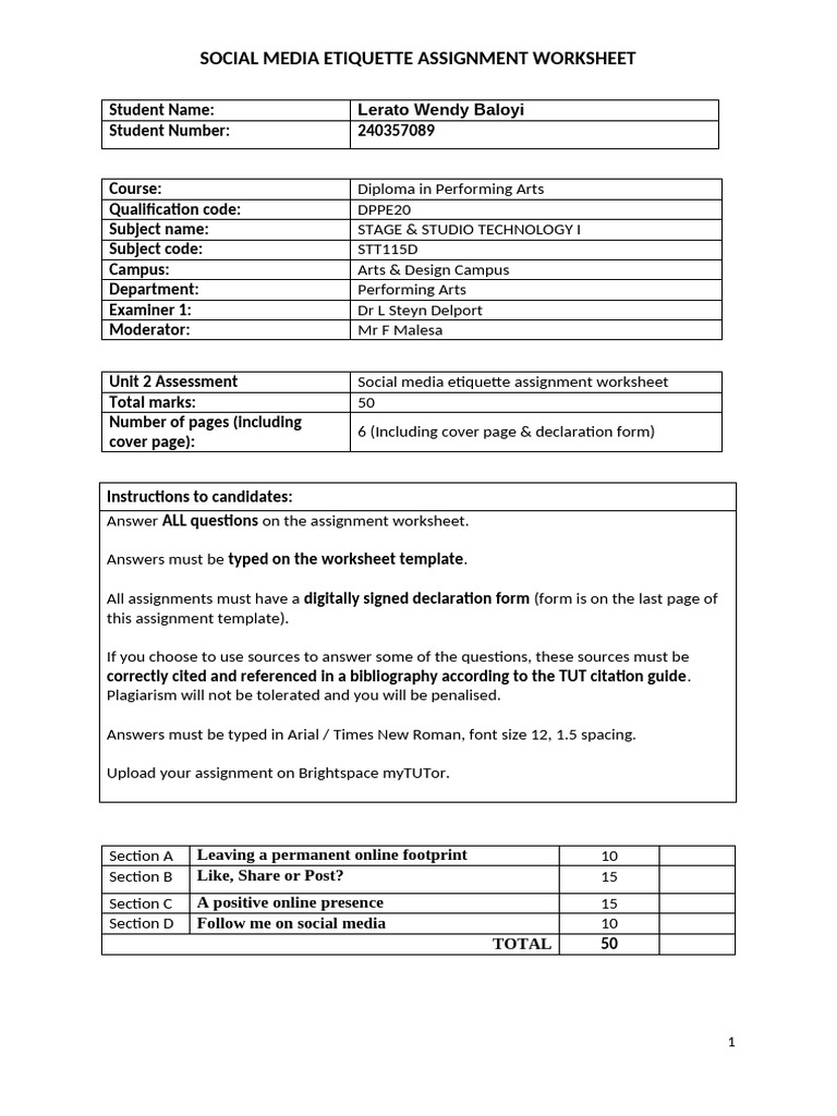 Social Media Etiquette Assignment Worksheet | PDF | Social Media | Popular Culture & Media Studies