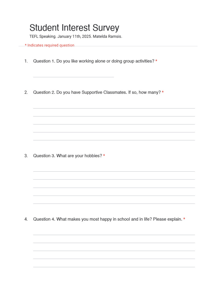 TEFL Student Interest Survey 2025 | PDF