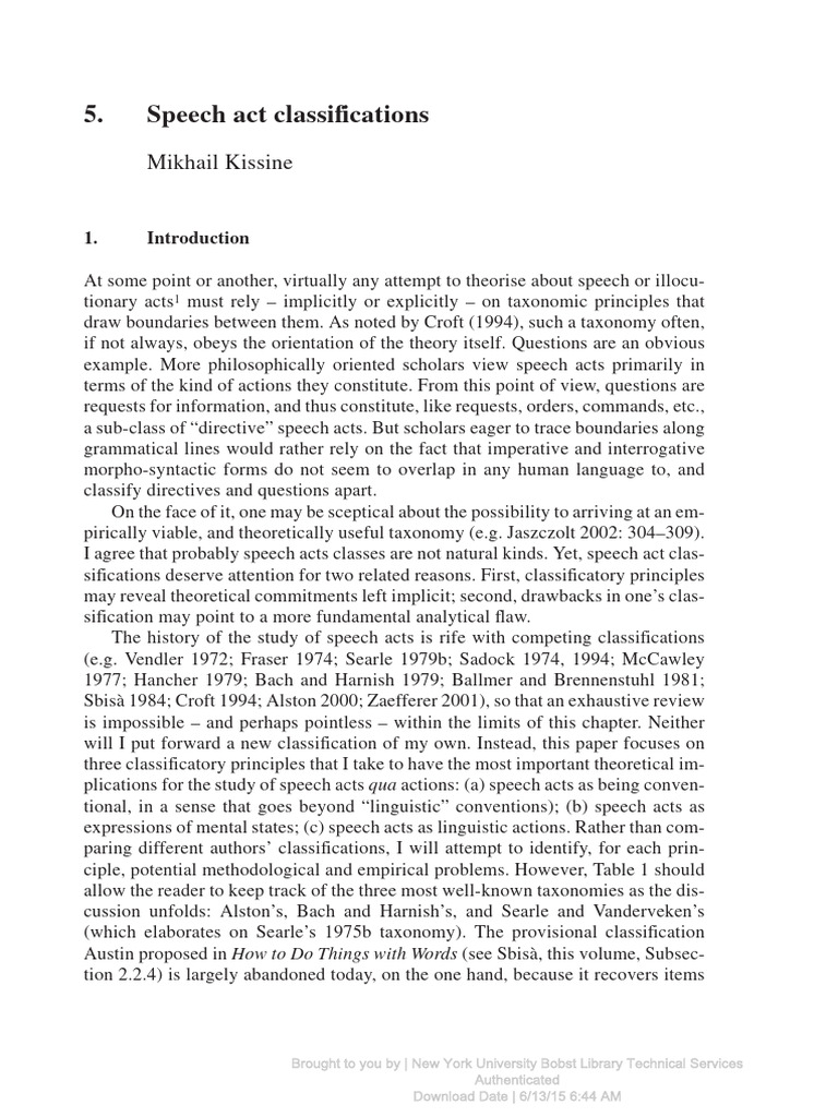 Speech Act Classifications Explained | PDF | Semantics | Interpretation (Philosophy)