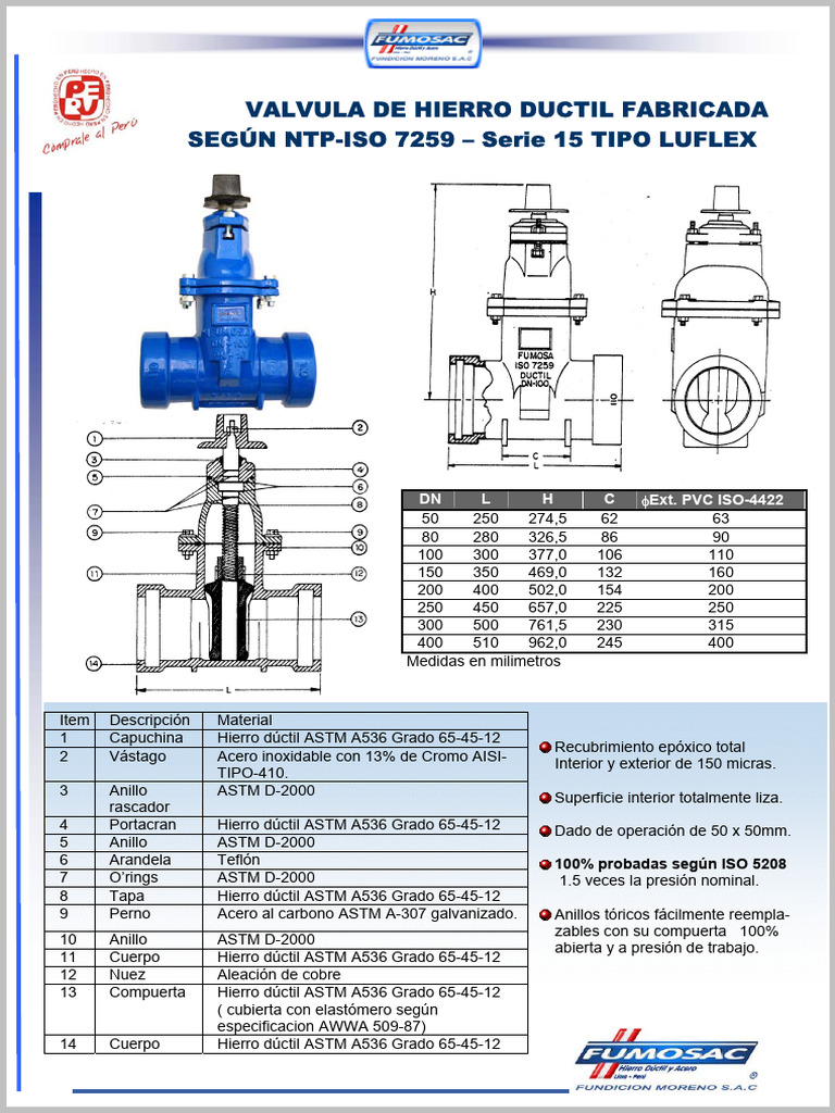 Valvula-Compuerta-Luflex-Fumosa | PDF | Ingeniería mecánica | Sector secundario de la economía