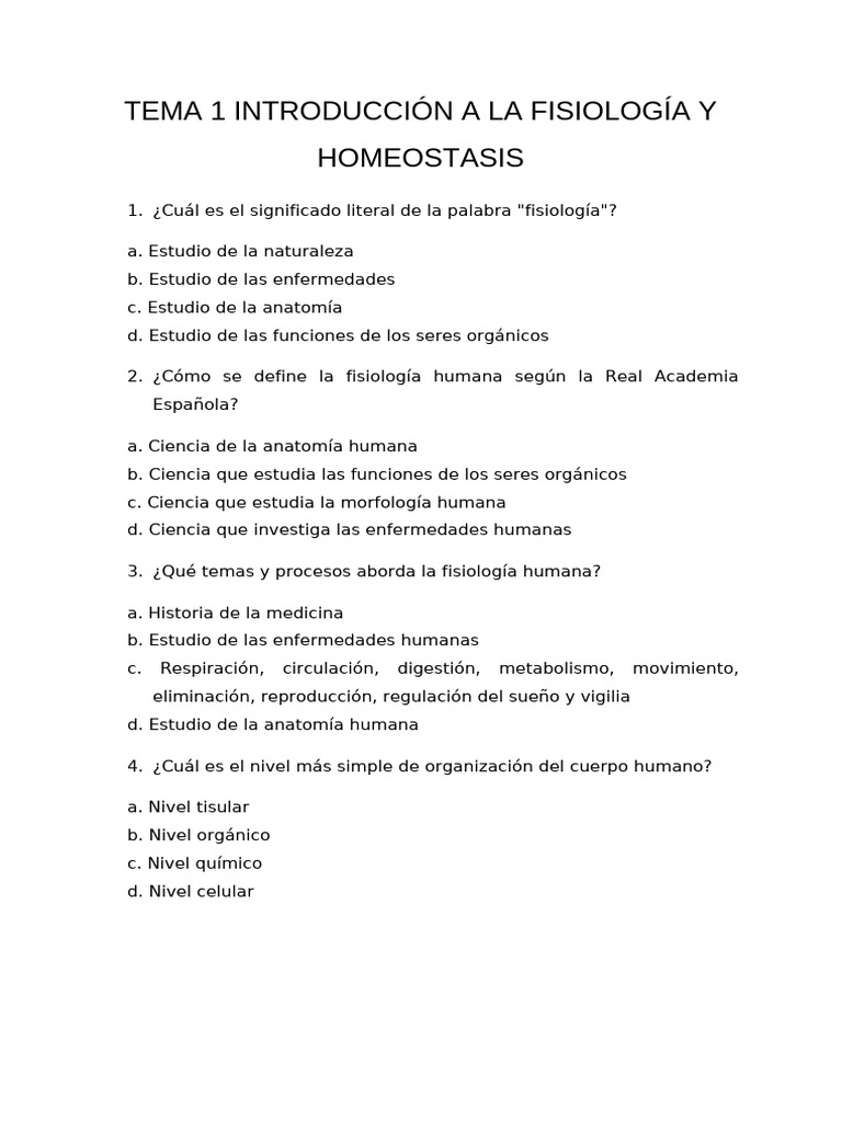 Test 1. Estructura y Función Del Cuerpo Humano | PDF | Sangre | Coagulación