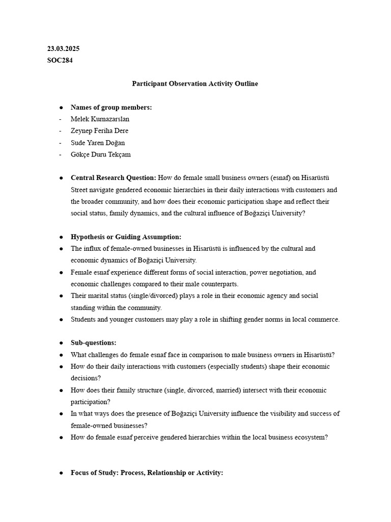 Participant Observation Outline | PDF | Social Psychology | Human ...