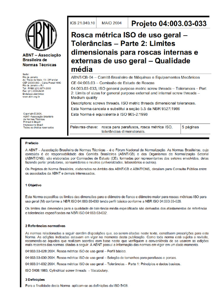 2#NBR ISO 965-2 (1998) - Rosca Métrica ISO de Uso Geral - Tolerâncias ...