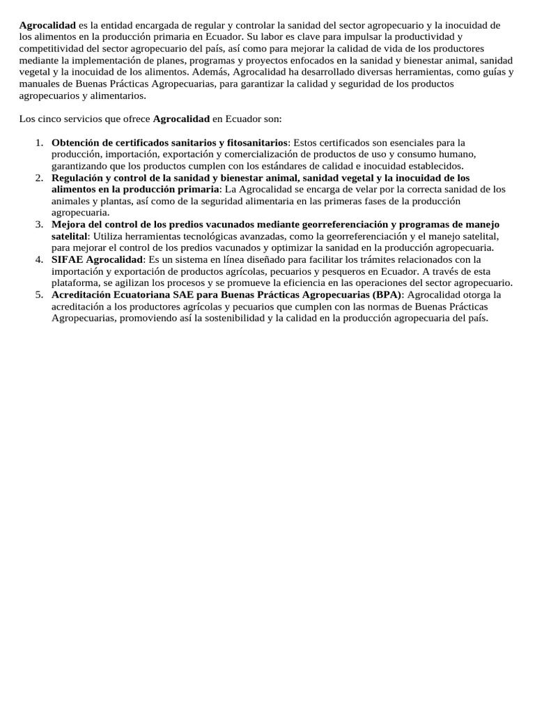 Agrocalidad en Ecuador | PDF