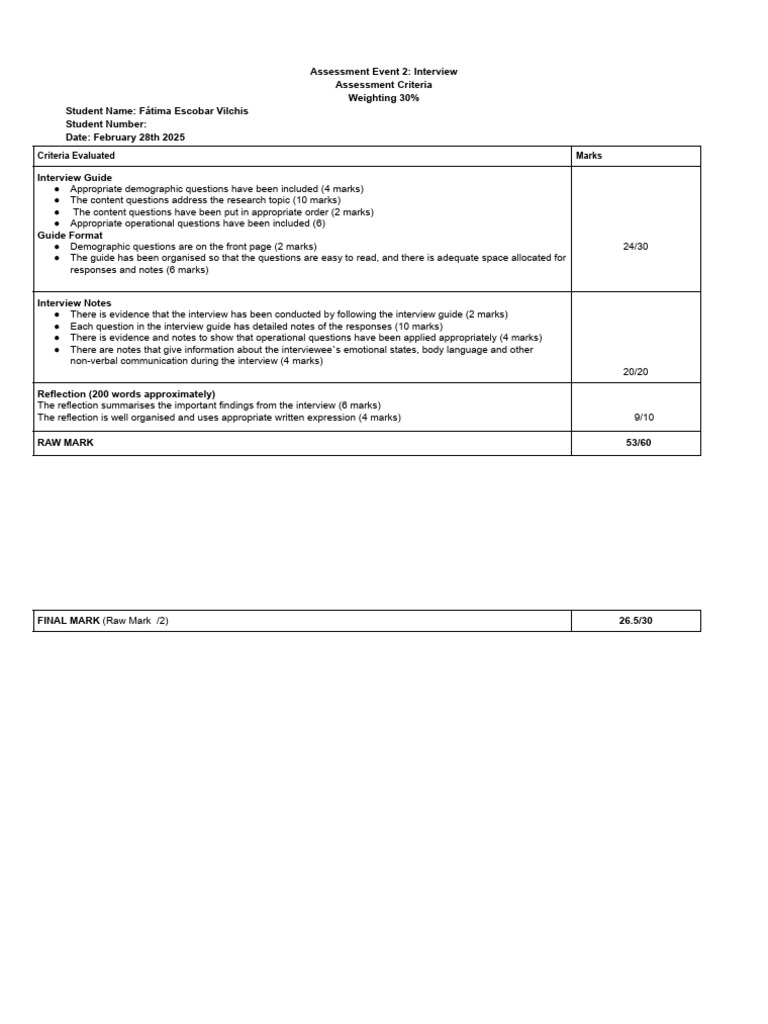 Fátima Escobar Vilchis Assessment Event 2 - Interview-1 | PDF