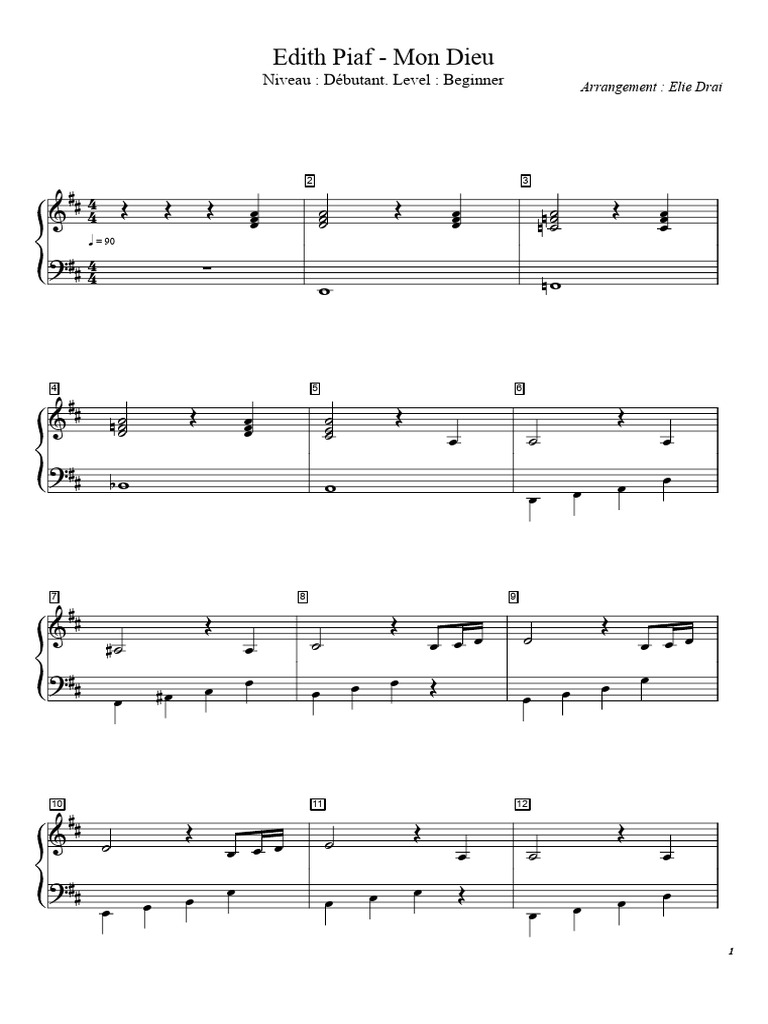 Edith Piaf - Mon Dieu - Niveau Débutant | PDF