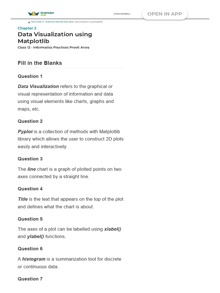 Chapter 2 Data Visualization Using Matplotlib Solutions Of Informatics Practices 065 By