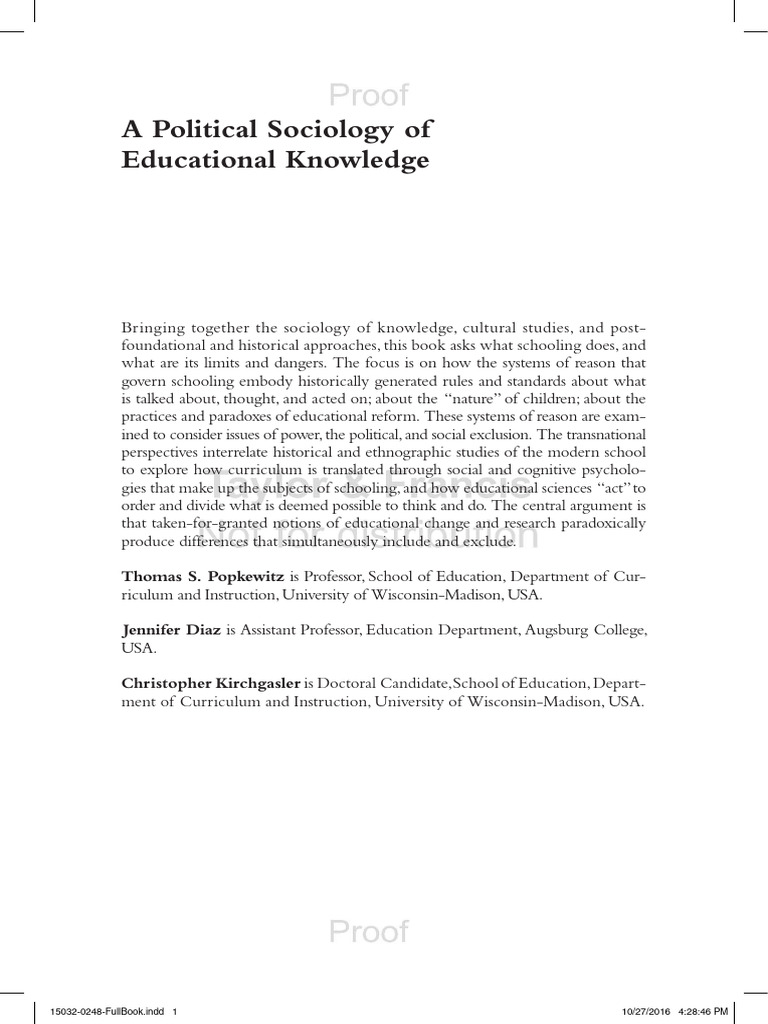 A Political Sociology of Educational Knowledge 11 November | PDF ...