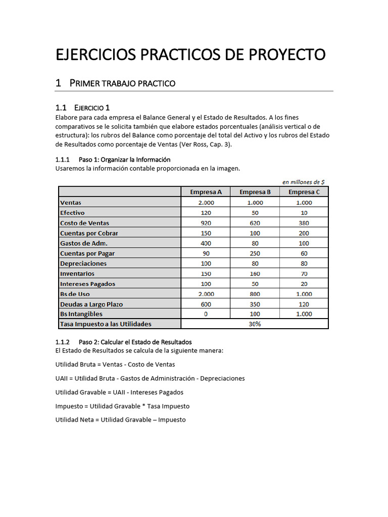 EJERCICIOS PRACTICOS DE PROYECTO (1) | PDF | Estado de resultados ...