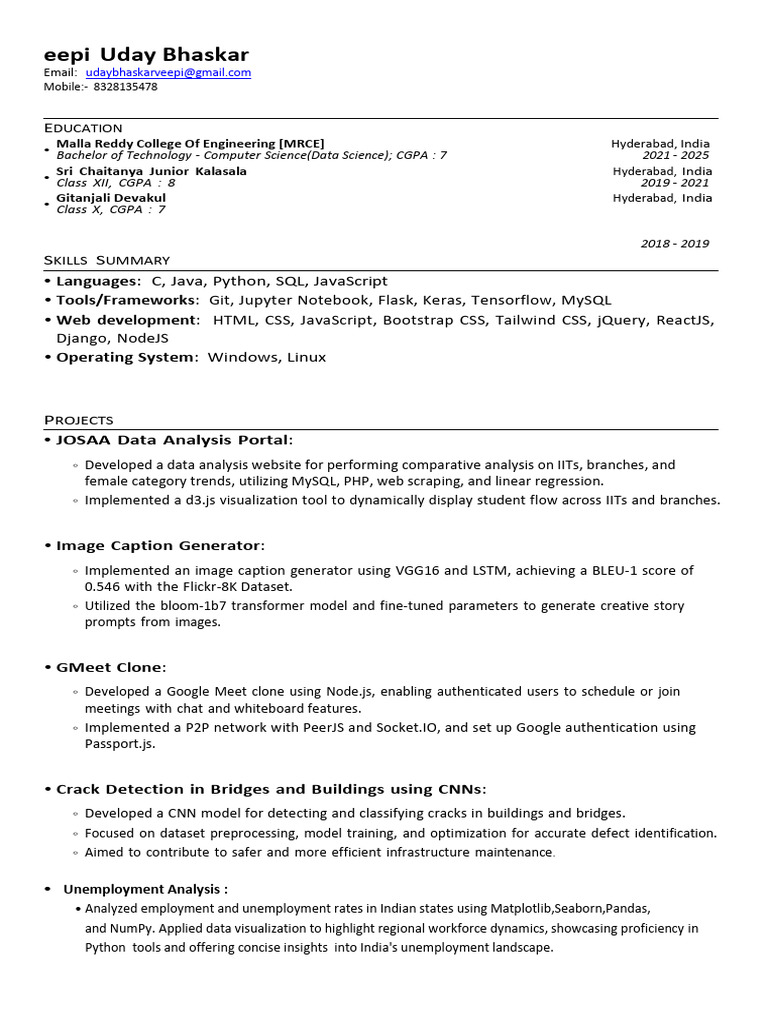Uday Resume (3) | PDF | Computing | Computer Science