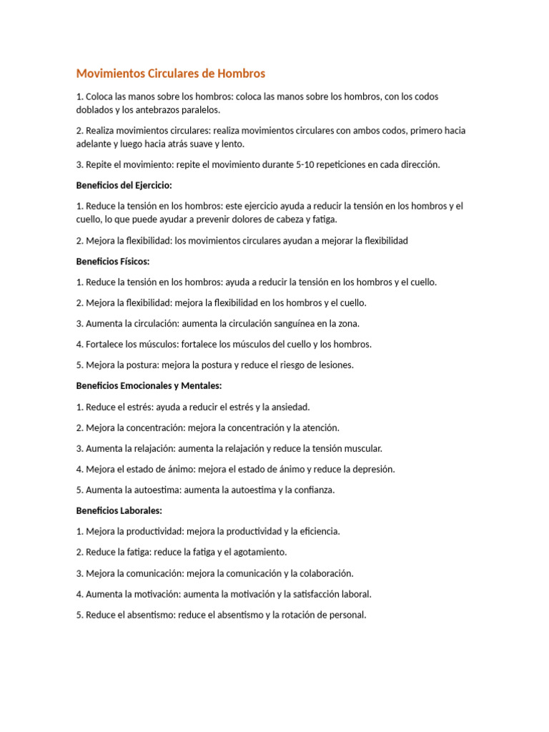Movimientos Circulares de Hombros | PDF | Flexibilidad (anatomía)