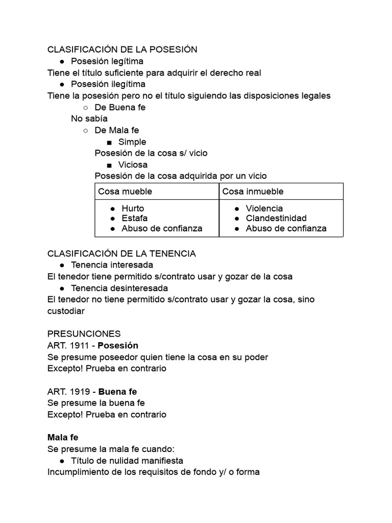 Clasificación de Posesión y Tenencia | PDF