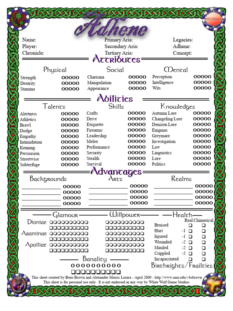 Adhene Character Sheet Overview | PDF | Cognitive Science
